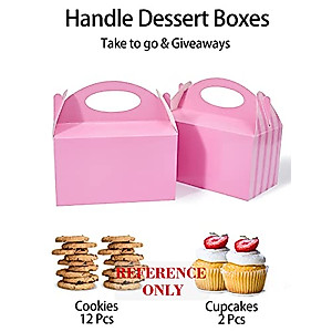 Happyhiram 25 Pcs Party Treat Boxes Pink for Girls, 6 Inch Candy Boxes Party Favors with Handle Paper Cookie Gift Bags Gable Boxes Snack Goodie Bags for Kids Unicorn Peppa Pig Barbie Theme Birthday Baby Shower Bridal Shower