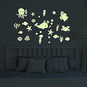 BENBO Sea Fish Wall Stickers Glow in The Dark Ocean Decal Decorations Peel DIY Wall Stickers for Kids Girls Bedroom Home Nursery Room Wall Mural Decor