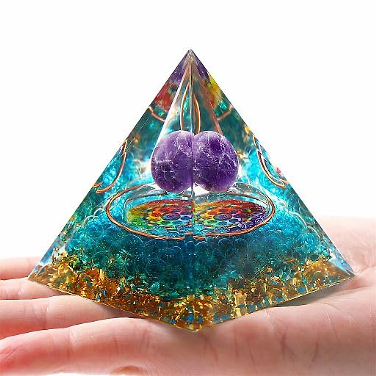 YATOJUZI 2.4" Orgone Pyramid Healing Crystals Stones Green Aventurine Chakra Reiki Ornaments Orgonite Gemstone Lucky Reiki Positive Energy Balancing Decors Home Office Desk Decor Gifts for Women Men