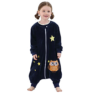MICHLEY Baby Sleeping Bag Sack Long Sleeve with Feet Winter Swaddle Wearable Blanket for Boys Girls,Owl,1-3Years