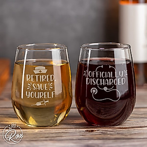 On The Rox Drinks Nurse Gifts for Women - 17 Oz Retired Nurse Stemless Wine Glass Set of 2 - Funny RN Gifts for Nurses - Retirement Gifts For Former Nurses - Nurse Gifts for Women and Men