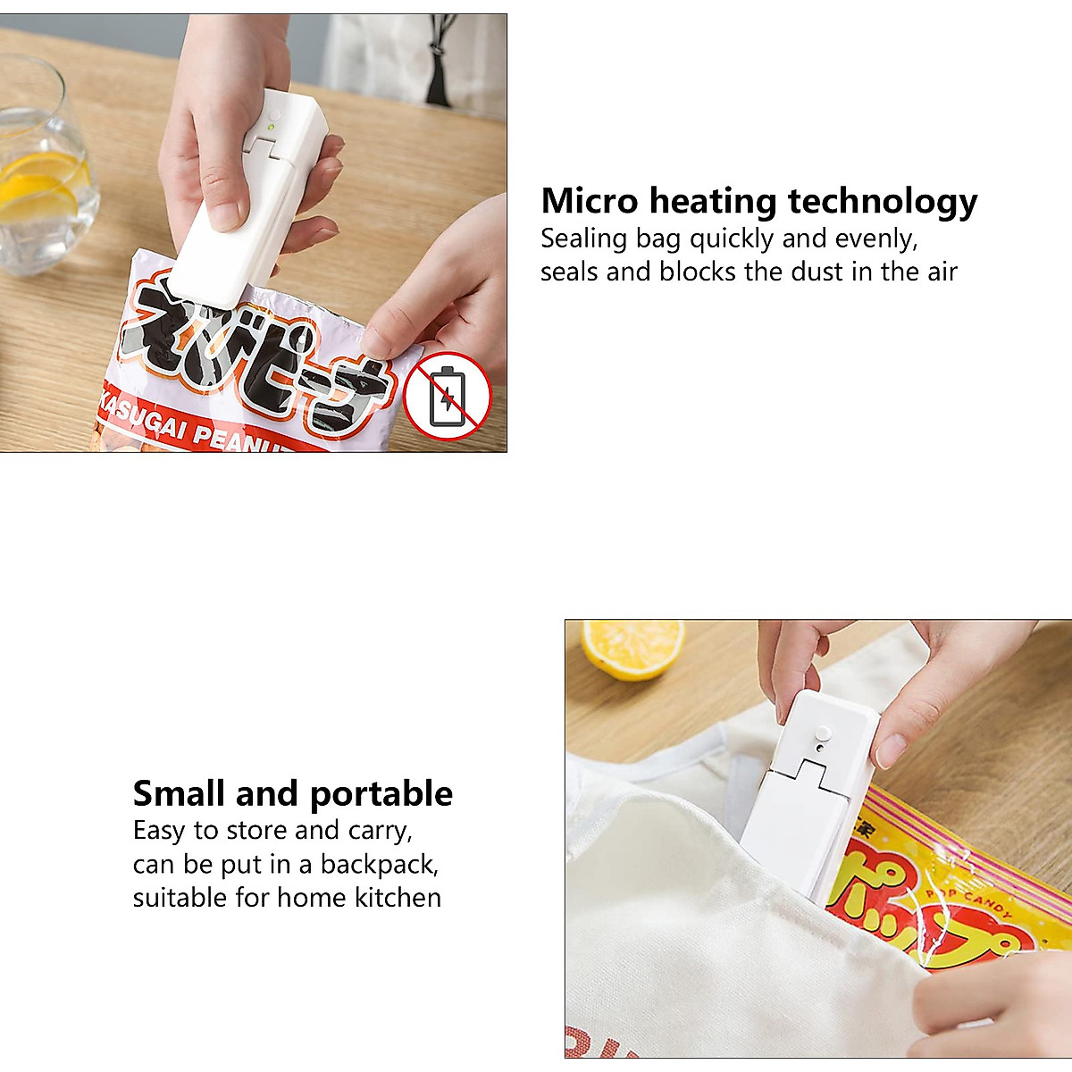 Portable Mini Bag Sealer, with Magnet USB Charging Plastic Bag Sealing Machine for Snacks Chips Fresh Storage Home Kitchen Use (White)