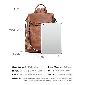 Telena Backpack Purse for Women, PU Leather Anti Theft Travel Backpack Purse Shoulder Bags with Tassel Brown