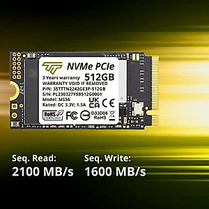 Timetec 512GB M.2 2242 SSD NVMe PCIe Gen3x4 3D NAND TLC Read/Write Speed Up to 2,000/1,500 MB/s Compatible with Lenovo Thinkpad E15 / ThinkPad 11e Yoga Gen 6, Laptop and Desktop