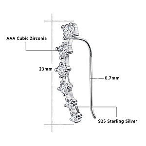 7 Crystals Ear Cuffs Hoop Climber S925 Sterling Silver Earrings Hypoallergenic Earring