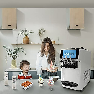 GSEICE Commercial Ice Cream Maker Machine, 10 Inch LCD Touch Screen Dual System Independent Operation, 6.8 to 8.4 Gal/H Soft Serve Ice Cream Machine With Pre-cooling Frequency Conversion
