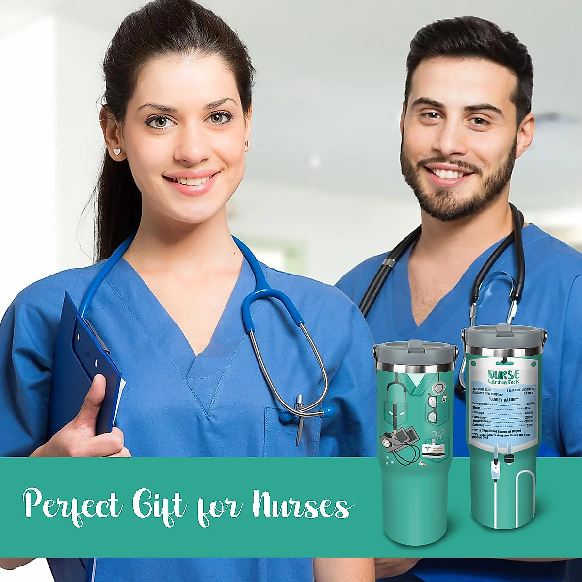 soeufnwhf 30oz Nurse Tumbler Cup with Handle Nurse Travel Coffee Mug, Nurse Nutrition Facts Tumbler, Best Nursing School Gifts, Nursing Graduation Gifts, RN Gifts for Nurses Appreciation Gifts