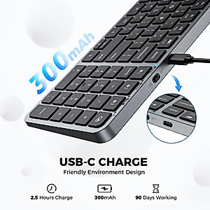 iClever BK20 Bluetooth Keyboard, with Numeric Keypad, Multi-Device Rechargeable and Stable Connection Compact Size Wireless Keyboard for MacBook, Laptop, iPad, Tablet, Windows