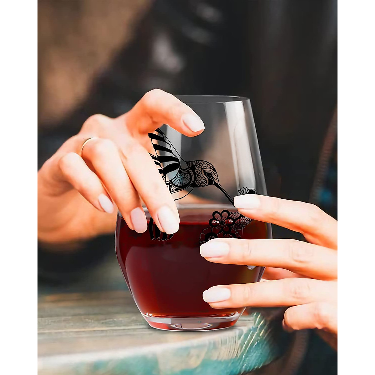 Mother's Day Wine Glass Gift-Hummingbird Stemless Wine Glass -Birthday Day Gift for Mom Her,Hummingbird Gifts For Women