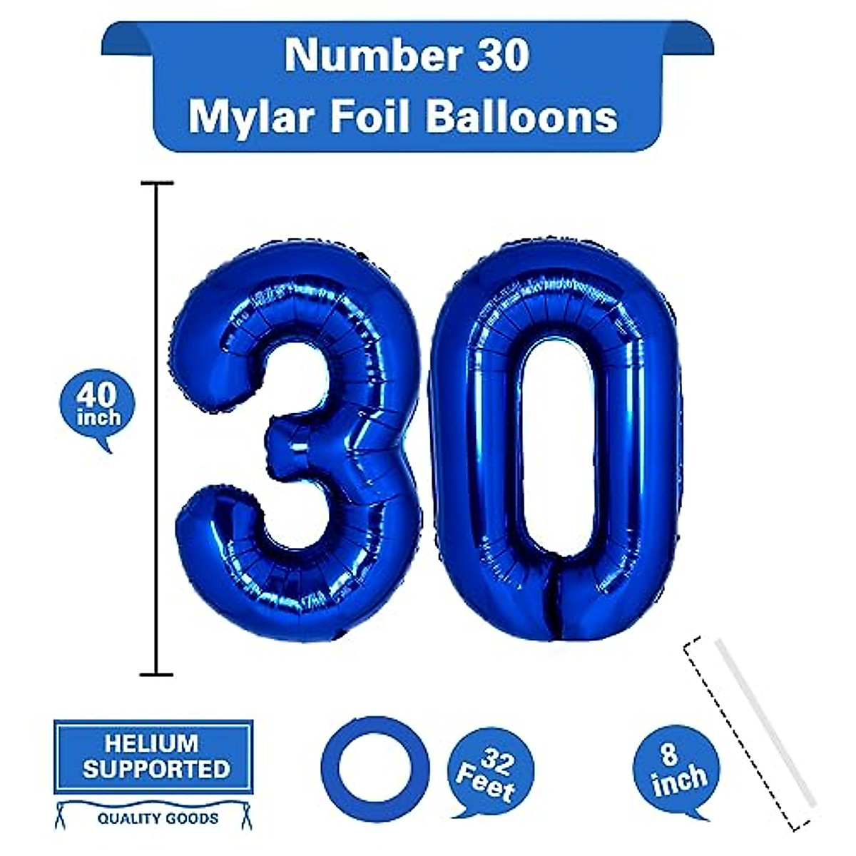 40 Inch Giant Navy Blue Number 30 Balloon, Helium Mylar Foil Number ...