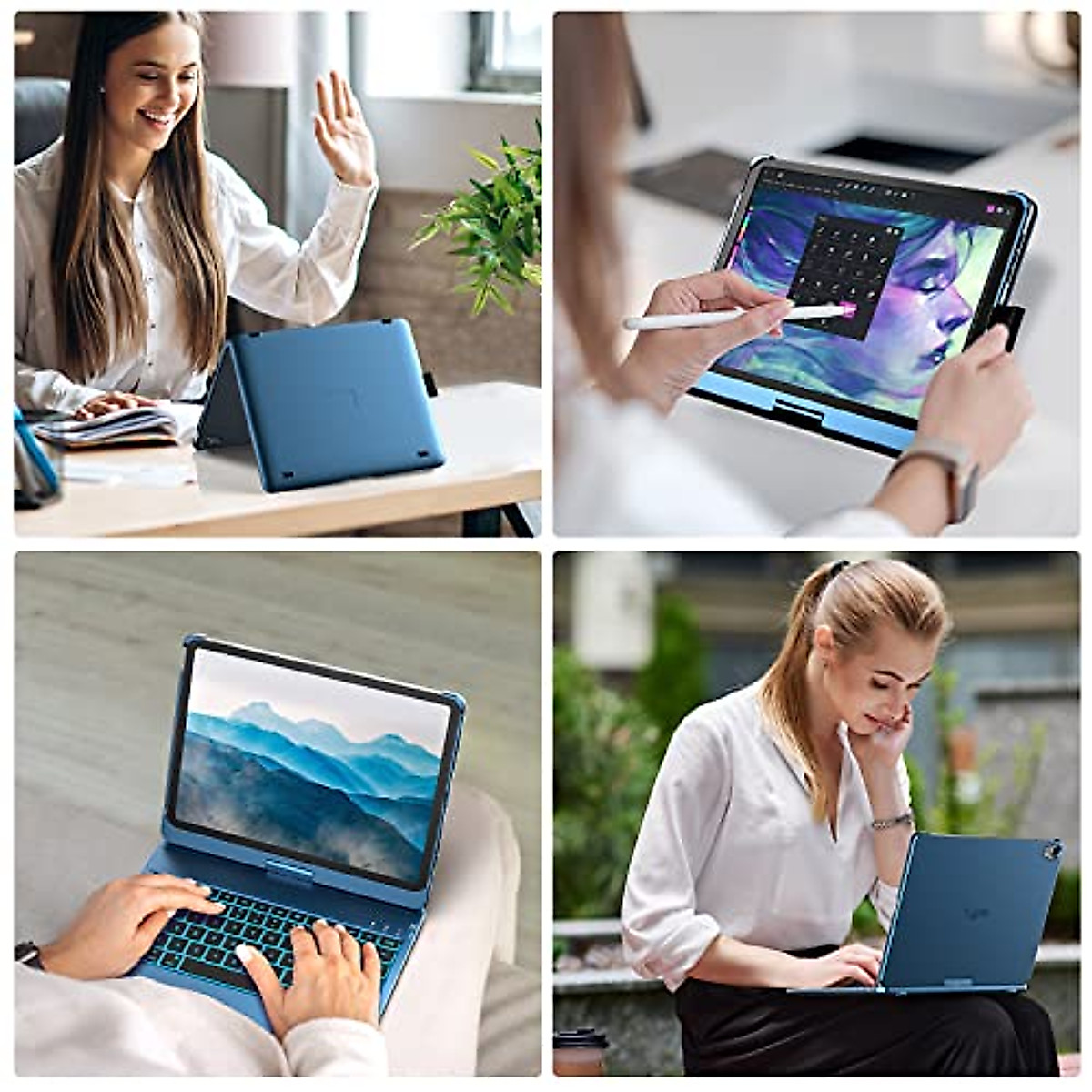 YEKBEE Case with Keyboard for iPad Air 5th Generation - 10.9" 2022-360° Rotatable - 10 Colors Backlit - Slim & Thin - Smart Protective Cover with Pencil Holder for iPad Air 5th 4th Gen - Yale Blue