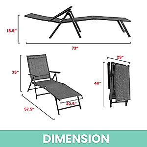 FDW Patio Lounge Chair Patio Chaise Lounges Patio Folding Lounge Chairs for Outside Patio Pool Beach Yard with Adjustable Reclining Lounge Chairs (Set of Two)