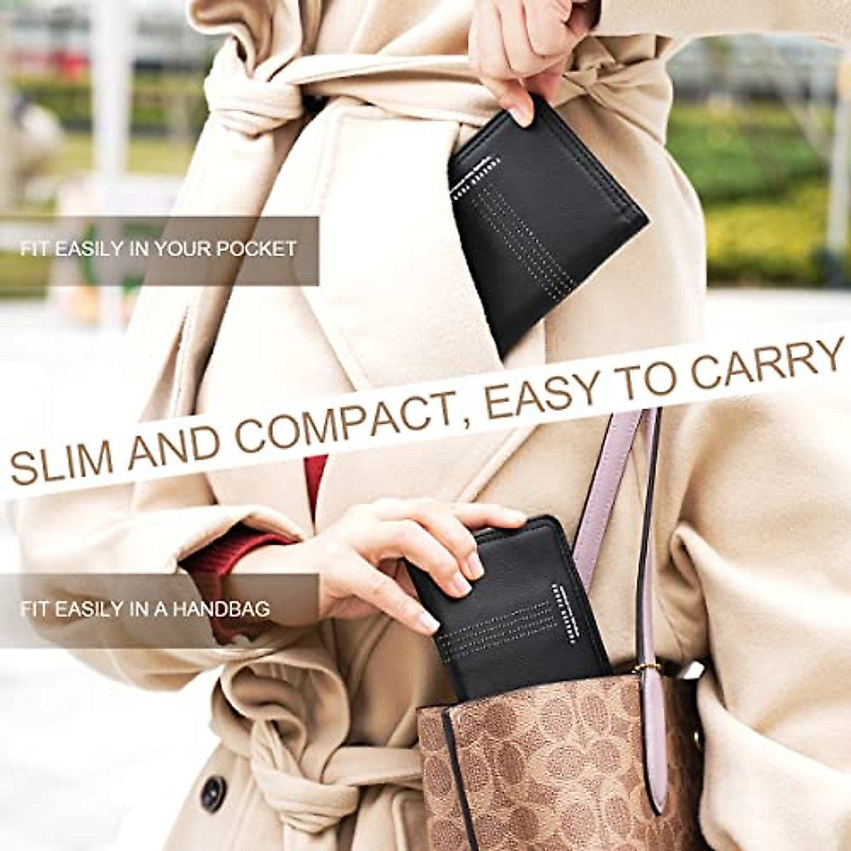 APHISON Womens Wallet, RFID Wallet Women Sequin Line Vegan Leather Slim Bifold Compact Small Wallet for Women with ID Credit Card Holder Zipper Coin Pocket Wallet Black