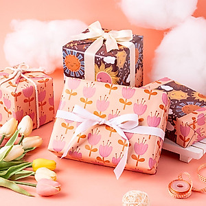 RUSPEPA Reversible Wrapping Paper Roll - Mini Roll - Sun and Flower Pattern Great for Baby Shower, Birthday, Party - 17 Inches X 32.8 Feet