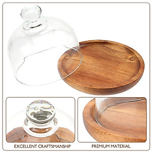 OUNONA Glass Cake Pan Cake Cover Wood Cake Stand with Dome Glass Cake Dome Cover Cheese Cloche Dome Glass Flower Cover Glass Cake Stand Dessert Display Cover Wooden Paper Cup Bracket