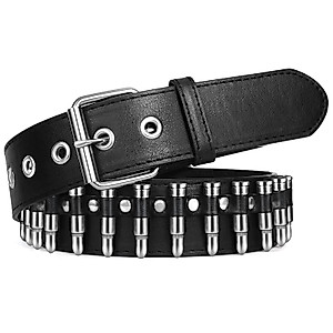 SUOSDEY Black Studded Belt,Y2K Silver Metal Grommet Belt for Men Women Punk Rock Style for Jeans Pants (A-black, 28-34)