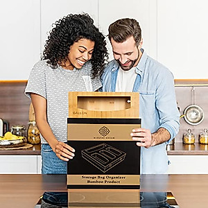 HEALTHY DREAM Bamboo Ziplock Bag Storage Organizer and Dispenser for Kitchen Drawer - Compatible with Ziploc, Hefty, Glad, Solimo for Snack, Sandwich, Quart and Gallon Size Storage Bags (4 in 1)