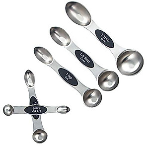 MEBOK Measuring Spoons,18/10 Stainless Steel Set Of 5 Double Sided Magnetic Baking and Cooking Kitchen Set for Weighing Liquid and Dry Ingredients