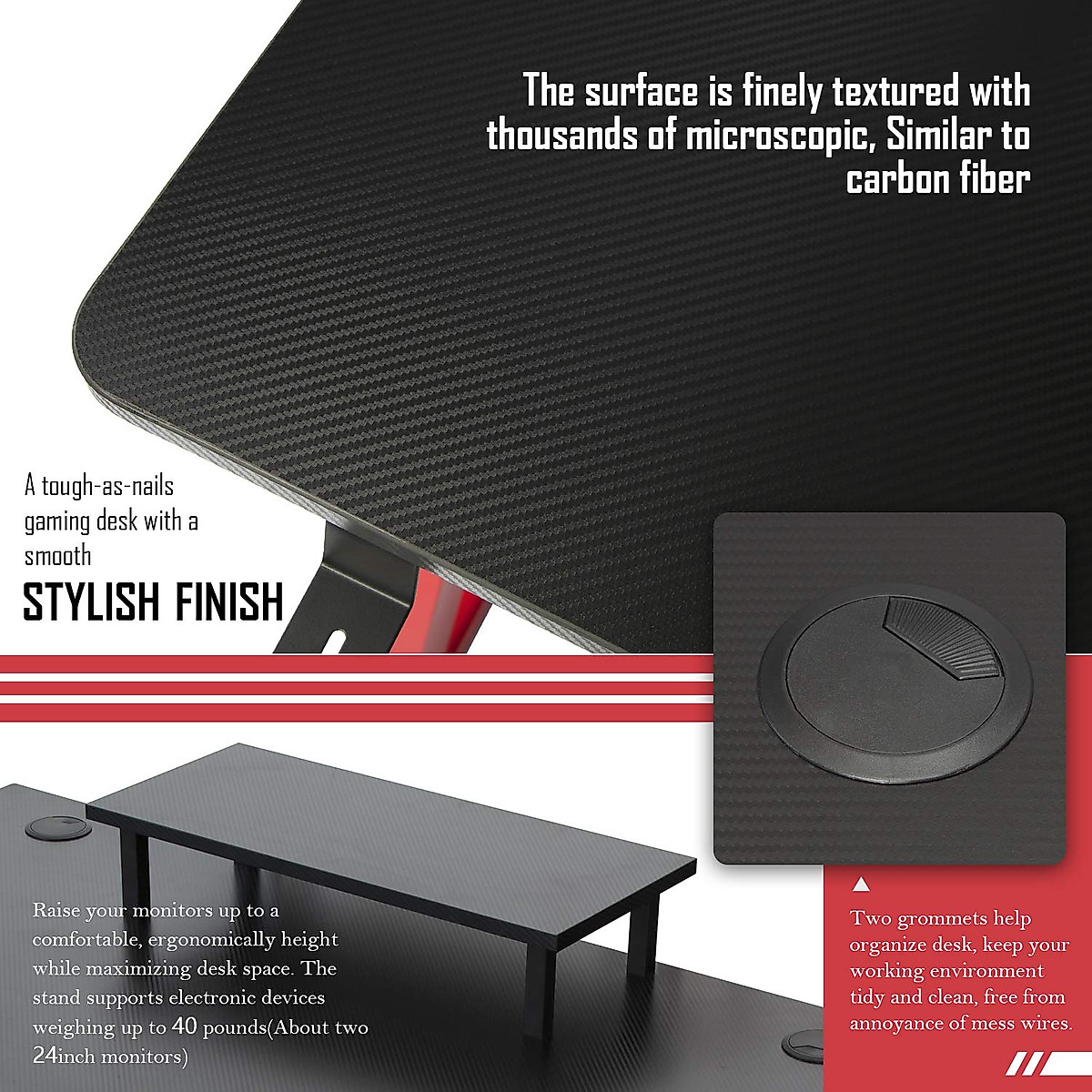 TOPSKY Gaming Computer Desk Home Office Gaming Table with Cup Holder Headphone Hook Z Shaped Leg(55”, All Black)