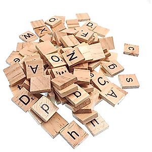 Raylinedo 200X Wooden Alphabet Scrabble Tiles Letter Alphabet Scrabbles Number Crafts English Words Uppercase and Lowercase Mixed