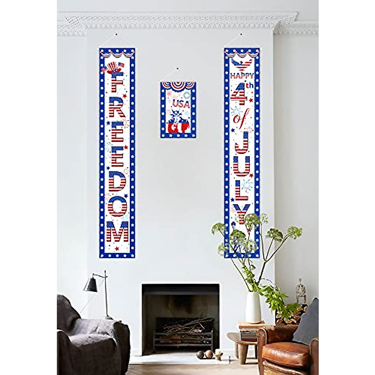 90shine 4th/Fourth of July Decorations - Patriotic Banners Door Decor Red White Blue Porch Signs Wall Hangings Party Supplies