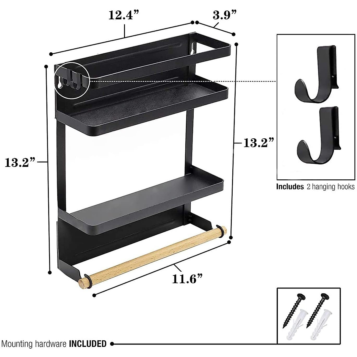 Govetom Magnetic Fridge Organizer, Magnetic Spice Rack for Refrigerator in Kitchen, Strong Magnetic Shelf with Paper Towel Holder,Medium