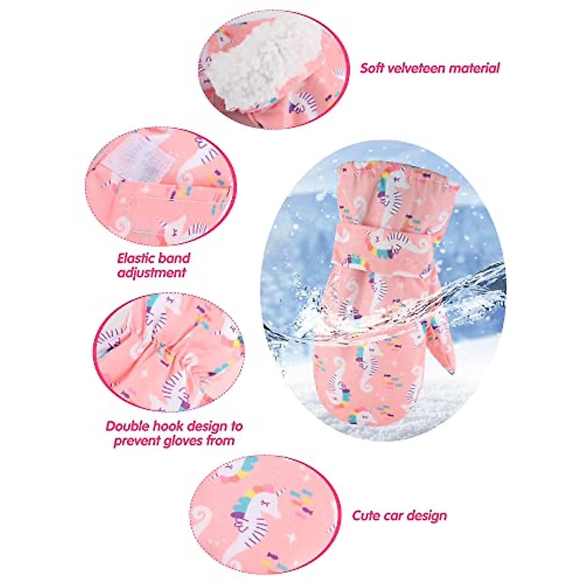 4 Pairs Kids Ski Mittens Gloves Waterproof Warm Snow Winter Mittens Gloves for Girls Boys Baby Toddlers Outdoor Activities (2-3T)