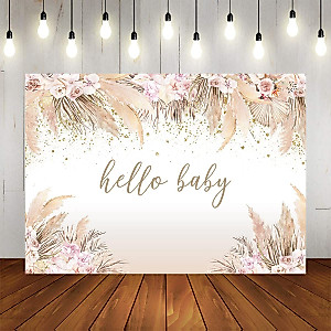 Mocsicka Boho Baby Shower Backdrop for Girl Floral Baby Girl Baby Shower Background Pink Pampas Grass It's a Girl Baby Shower Party Cake Table Decoration Photo Booth Props (7x5ft)