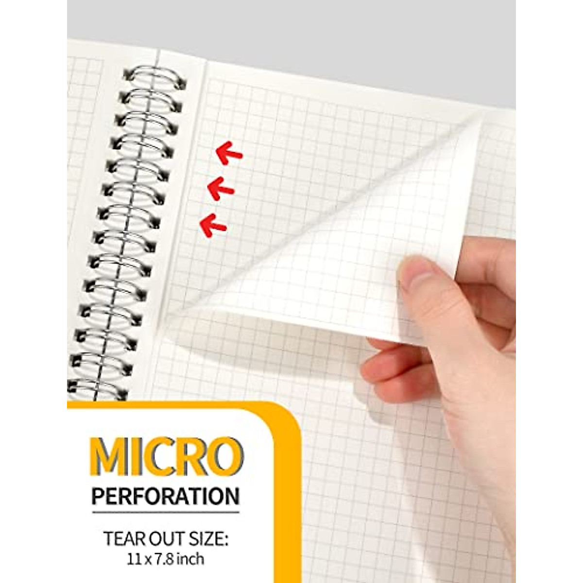 SUNEE Graph Paper Notebook - 3 Pack Large Spiral Grid Notebook, 8.5" x 11", 5 X 5mm Graph Ruled (5 sq/in), 120gsm Thick Paper, 64 Sheets, Blue, Pink, Transparent