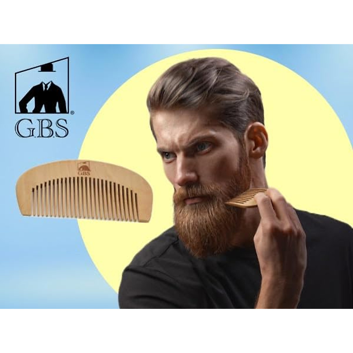 G.B.S Men's Oval Wood Handle Boar Bristle Brush, Beard Comb, Wooden beard comb, Ideal Choice for Men- Professional beard brush for super-stylish beard