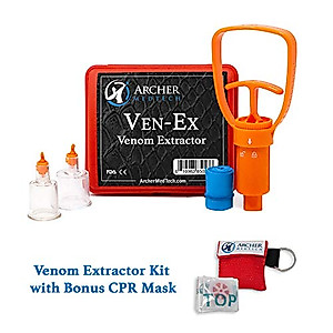 Ven-Ex Snake Bite Kit, Bee Sting Kit, Venom Extractor Suction Pump, Bite and Sting First Aid for Hiking, Backpacking and Camping. Includes Bonus CPR face Shield by Archer MedTech.