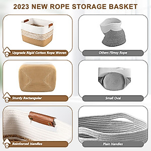 LWYMX 2 Pack Woven Baskets for Storage, 15.7"x11.8"x11.8" Cotton Rope Basket with Handles Gift Storage Basket for Organizing Bins, Nursery Toy Laundry Blanket Basket for Living Room Closet Shelves