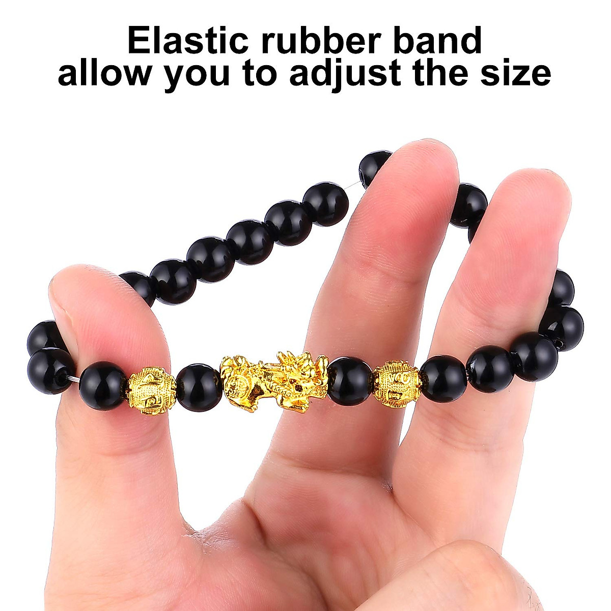 Hicarer 6 Pieces Feng Shui Bracelets Pixiu Wealth Luck Beaded Bracelets Chinese Pi Yao Dragon Charm Elastic Bracelet Amulet Bracelet for Men Women