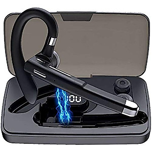 Wireless Headset Business Earpiece 30Hrs Playtime with 450mAh Charging Case Built-in Mic Noise Cancelling Headphone 5.0 Handsfree Sports Earphone for Android iOS Driving Trucker Driver Business Office