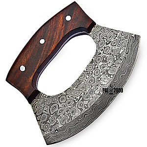 Knives - Alaskan Ulu - Mezzaluna Ulu Knife - Pizza Cutter Ulu - Traditional Ulu - Handmade Damascus Steel - Wood Handle - Ulu Knife - Vegetable Chopping Ulu - Crescent Blade (9891)