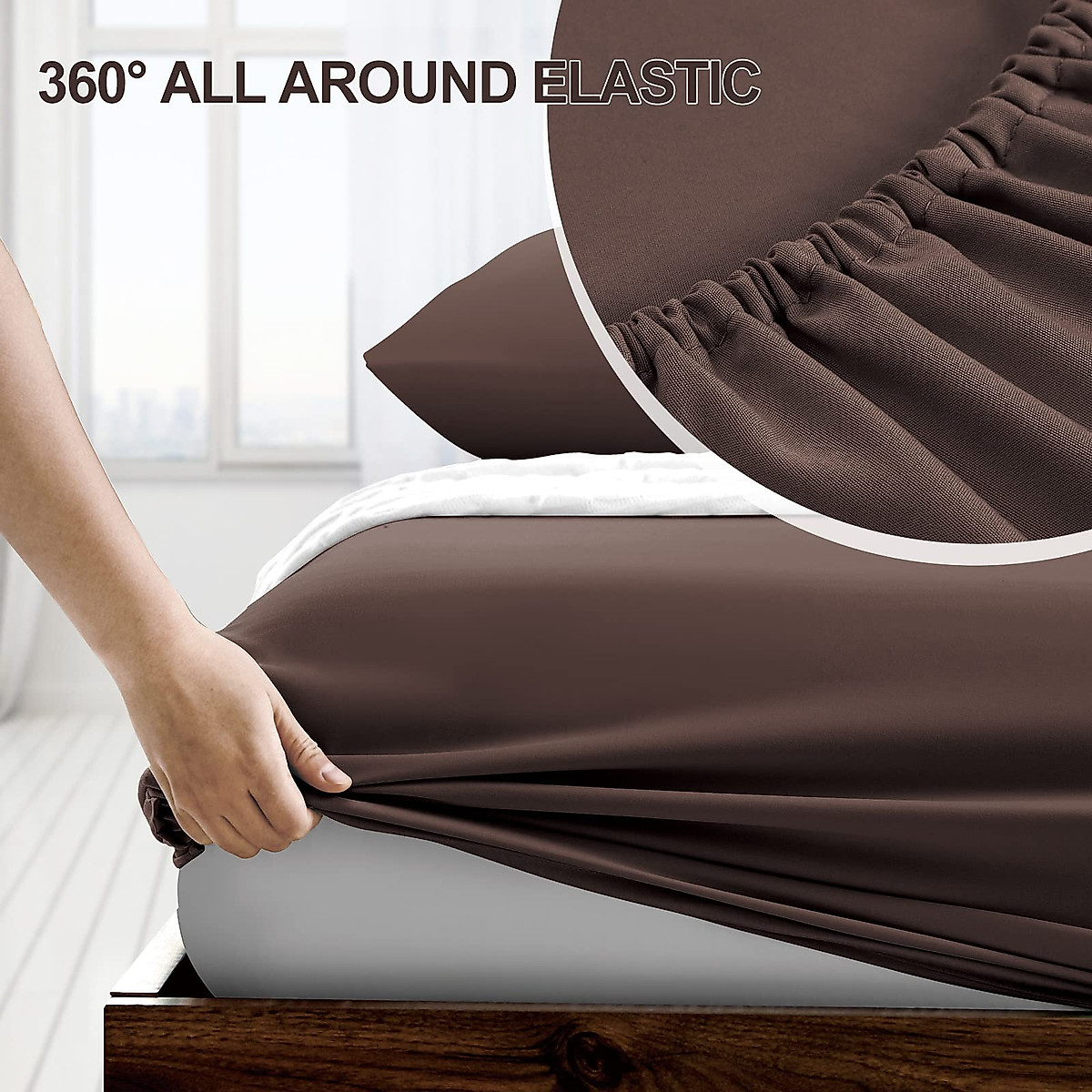 FreshCulture Twin Fitted Sheet 2 Pack - Hotel Quality - Ultra Soft & Breathable - Brushed Microfiber - Deep Pocket - Cooling Fitted Sheets for Twin Size Bed (Brown)