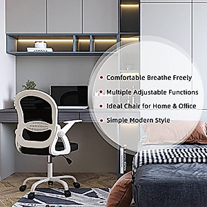 Sytas Office Chair Ergonomic Desk Chair, Rolling Swivel Mesh Computer Task Chair with Flip-up Arms Lumbar Support and Height Adjustable, White