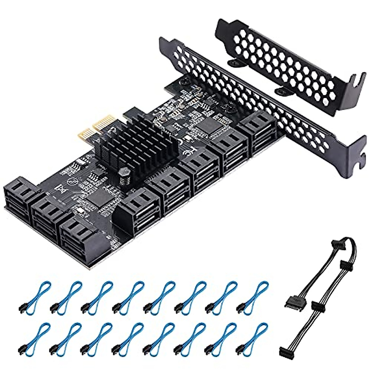 BEYIMEI PCIE SATA Card 16 Ports, 6 Gbit/s SATA 3.0 PCIe Card, PCIe to SATA Controller Expansion Card, Boot as System Hard Drive, Suitable for All PCIE Slots (JMB575 + ASM1064)