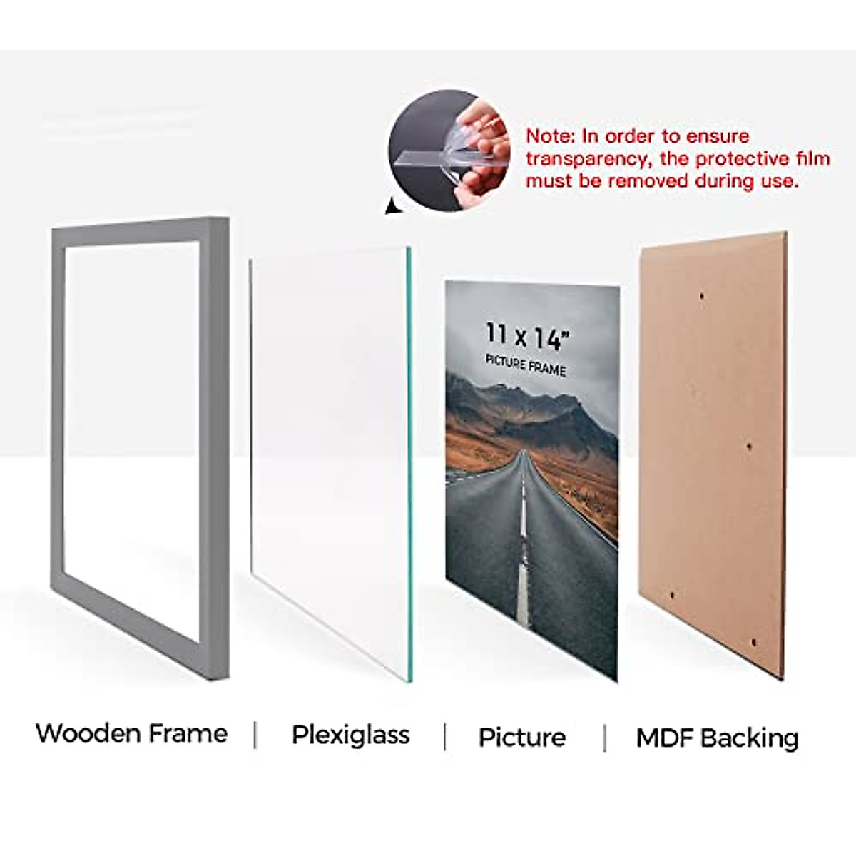 JD Concept Wood 11x14 Grey Picture Frame 5 Pack - Gallery Wall Frame Set - Suitable for Horizontal and Vertical Hanging 11 x 14 Poster Photo
