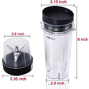 Replacement Parts Compatible with Nutri Ninja, Blender Blade 6 Fins and 2 Pcs 16oz Single Serve Blender Cup Set Compatible with Ninja BL660 BL740 BL770 BL780 BL771 BL772 BL773CO