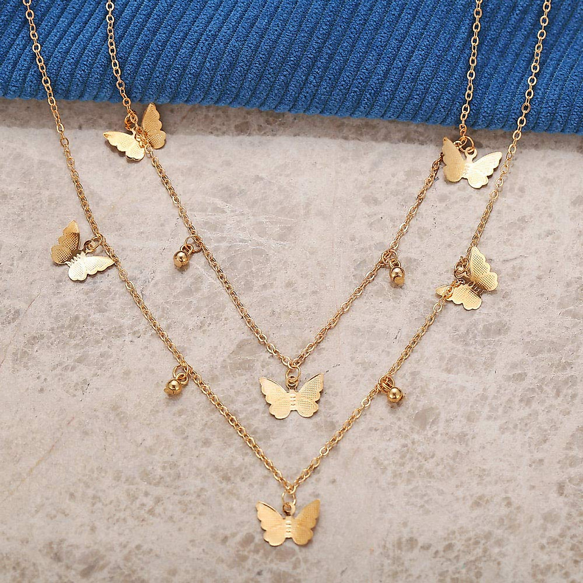 fxmimior Gold Simple Dainty Boho Butterfly chunky Chokers Necklace Layered Circle Necklace Bar Y Pendant Necklace for Women