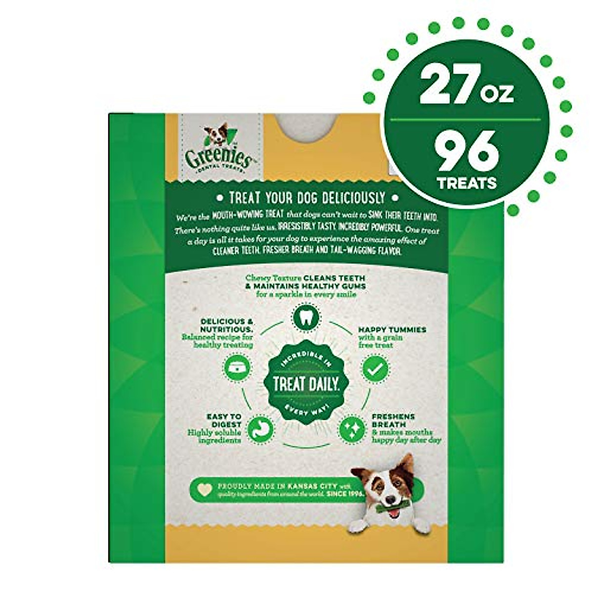 GREENIES Grain Free TEENIE Natural Dog Dental Care Chews Oral Health Dog Treats, 27 oz. Pack (96 Treats)