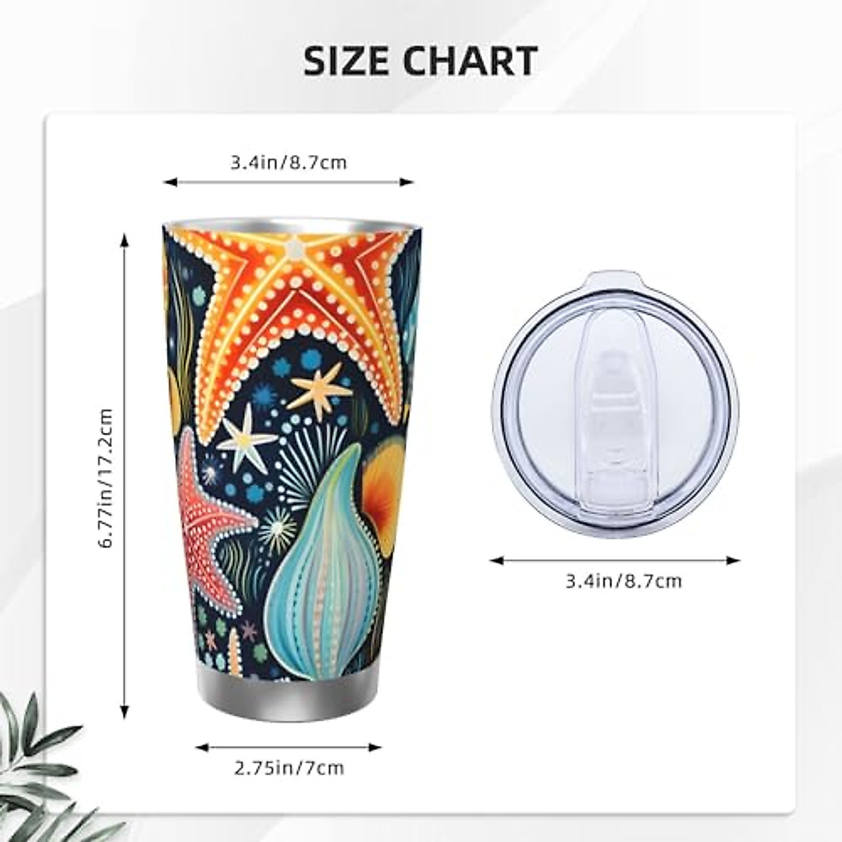 AYCZN Colorful Seashell Starfish 20 OZ Tumbler Stainless Steel Travel Coffee Mug, Ocean Sea Coral Insulated Water Bottle with Lid Leakproof Thermal Cup