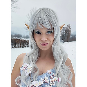 FRESHME Elf Ears with Cuff Earrings Set - Soft Pointed Elf Ears with Non-Pierced Silver Chain Butterfly Ear Clips for Women s Anime Party Christmas Renaissance Halloween Custome Cosplay Accessories Photo Props