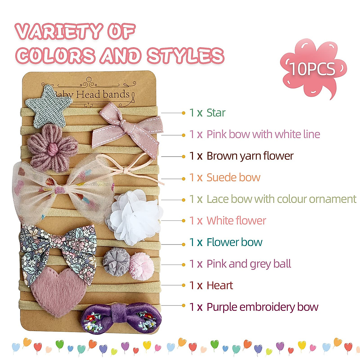 Limpioskie Bows Headbands for Baby Girls, Girl Headbands with Bows Pack of 10, Nylon Headbands for Baby Girls, Toddler Girls, Newborn Infant(Purple)