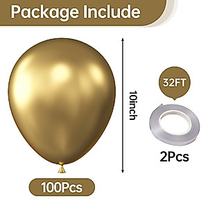 KALOR 10 Inch Metallic Gold Balloons, 100 Pcs Latex Helium Metallic Balloons for Kid's Birthday Party Baby Shower Wedding Graduation Graduation Party Decorations
