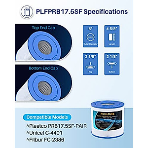 POOLPURE Replacement for Spa Filter PRB17.5SF-Pair, PRB17.5SF, Unicel C-4401, Filbur FC-2386, Aladdin 11802, 817-3510, 6000-134, R173432, 17-2606, Dynamic Series IV DSF 35 Hot Tub Filter