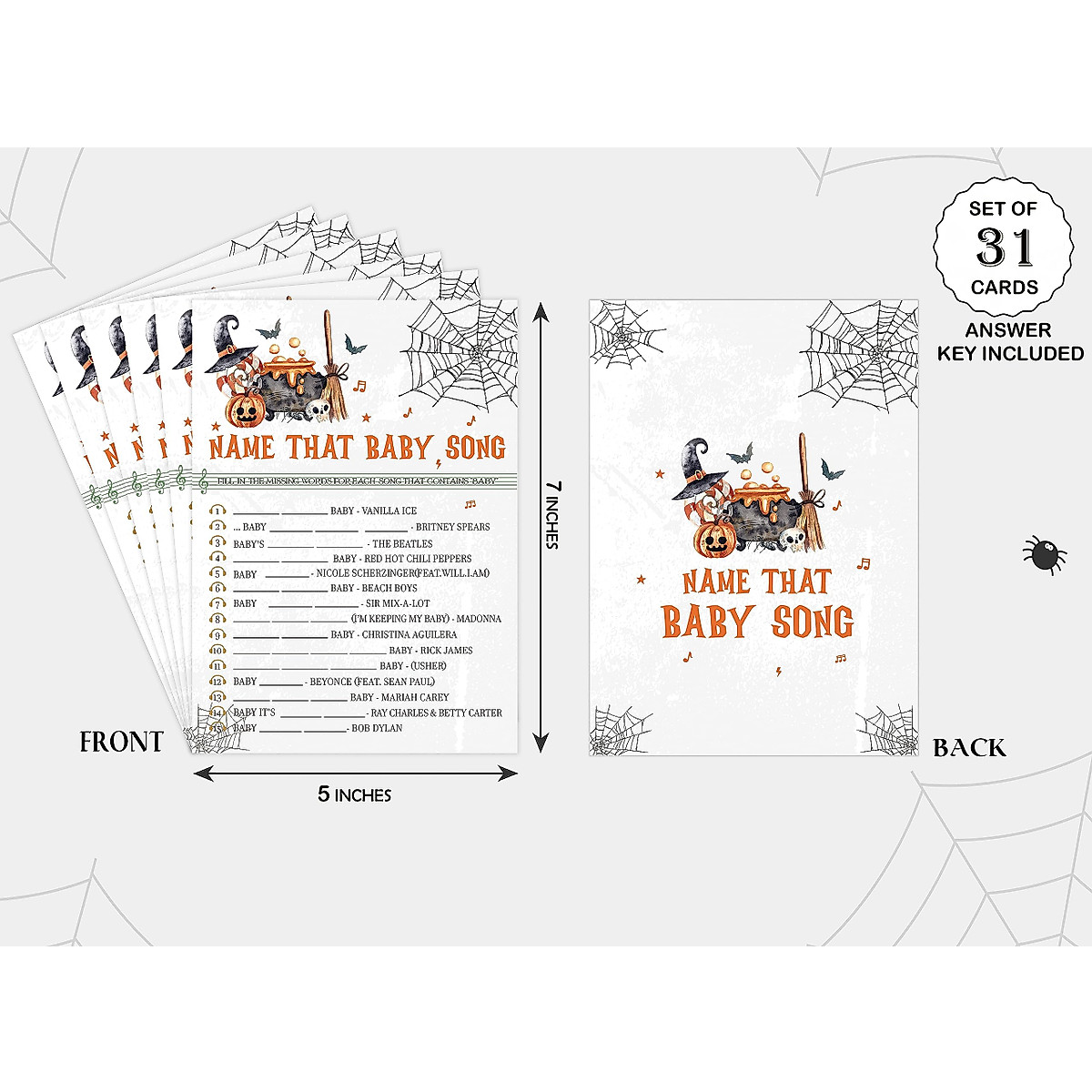 Halloween Name That Baby Song Game, Halloween Game for Baby Shower, Baby Shower Decorations, Fall Gender Reveal Party Supplies, 30 Game Cards and 1 Answer Key - WY08