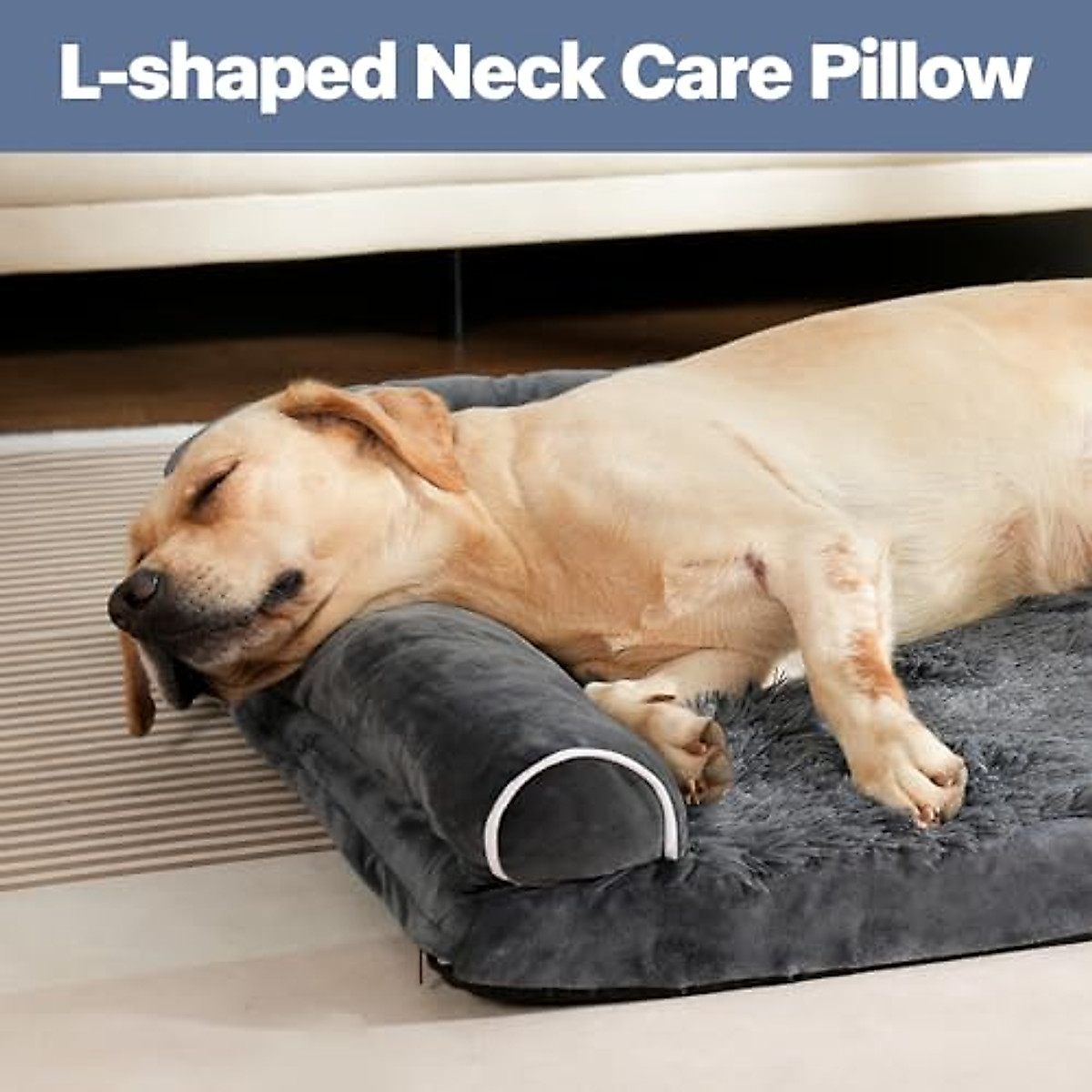 Ainpota Dog Bed Orthopedic Dog Beds for Large Dogs Plush L-Shaped Dog Couch with Removable Washable Cover, Eggs Crate Foam Pet Bed with Waterproof Lining, Dog Sofa for Giant Dog Up to 55lb