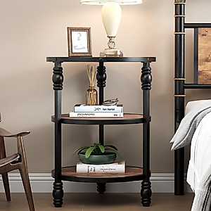 IDEALHOUSE Round End Table, Small Side Table with 3 Shelves for Living Room, Bedroom, Night Stand Accent Coffee Table with Steel Frame for Small Spaces, Rustic Brown